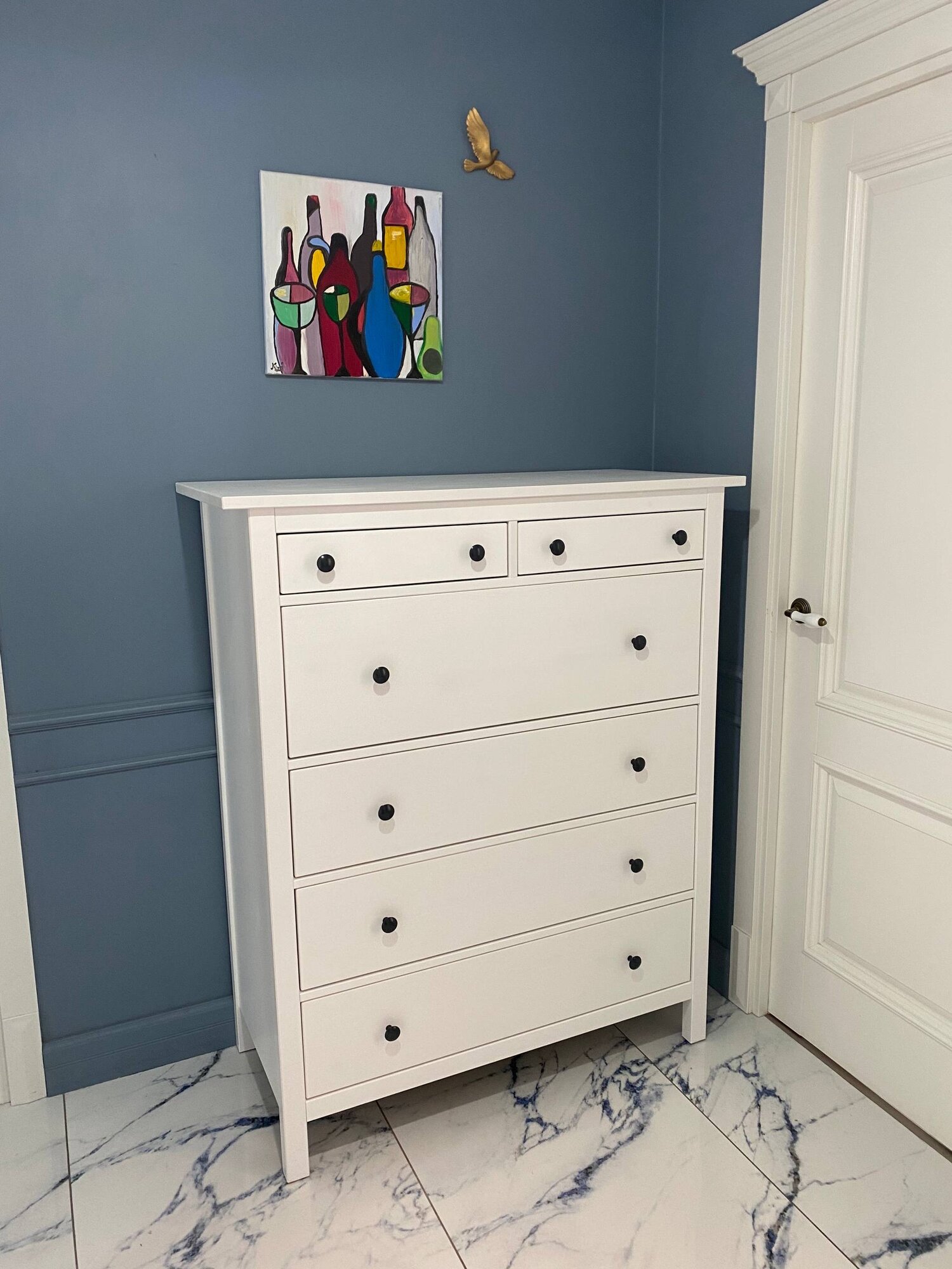 Комод с 6 ящиками деревянный, Хемнэс/Кымор, 108х50х130 см, белый