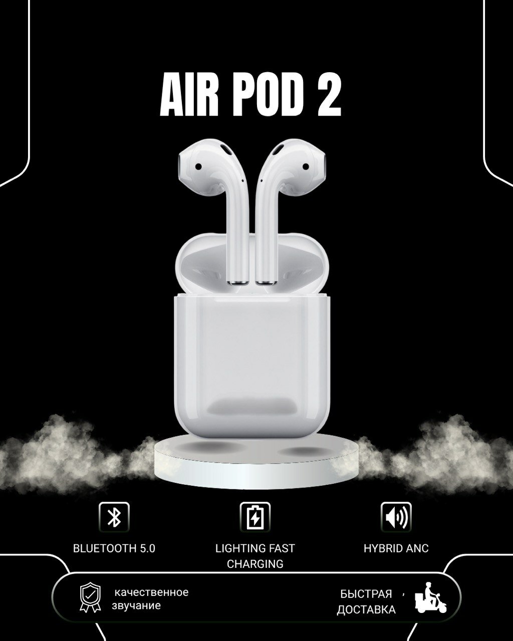 Беспроводные TWS наушники Air Pod 2, под lightning, bluetooth 5.0, белые, для Iphone и Android