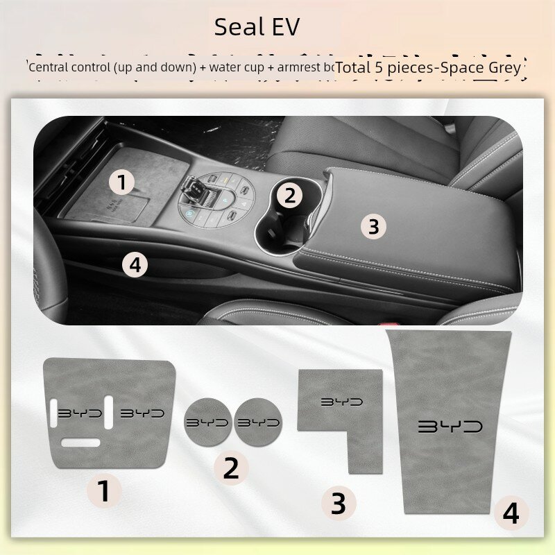 Комплект из 5 деталей для BYD Seal EV 2025 (Space Gray): консоль, подстаканник, подлокотник