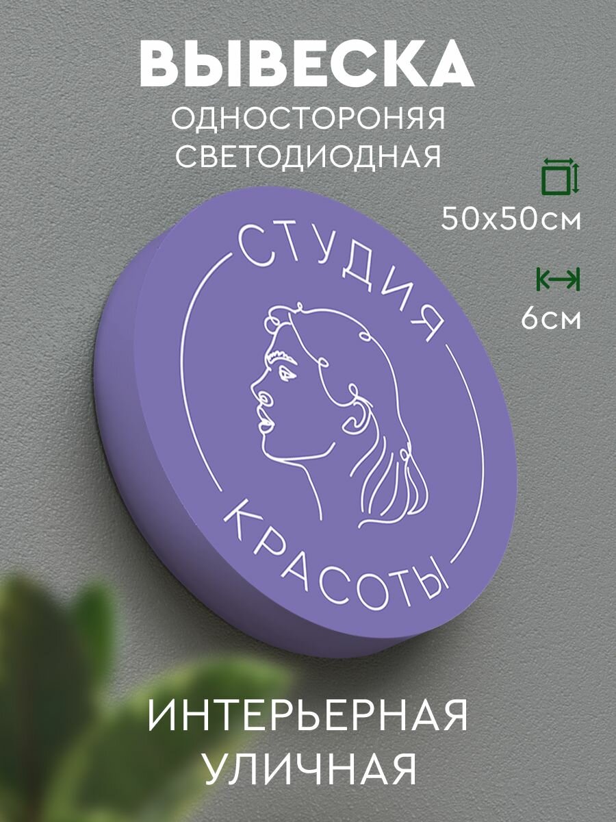 Световая вывеска для улицы и для интерьера односторонняя с подсветкой 50 см. "Студия красоты " 8