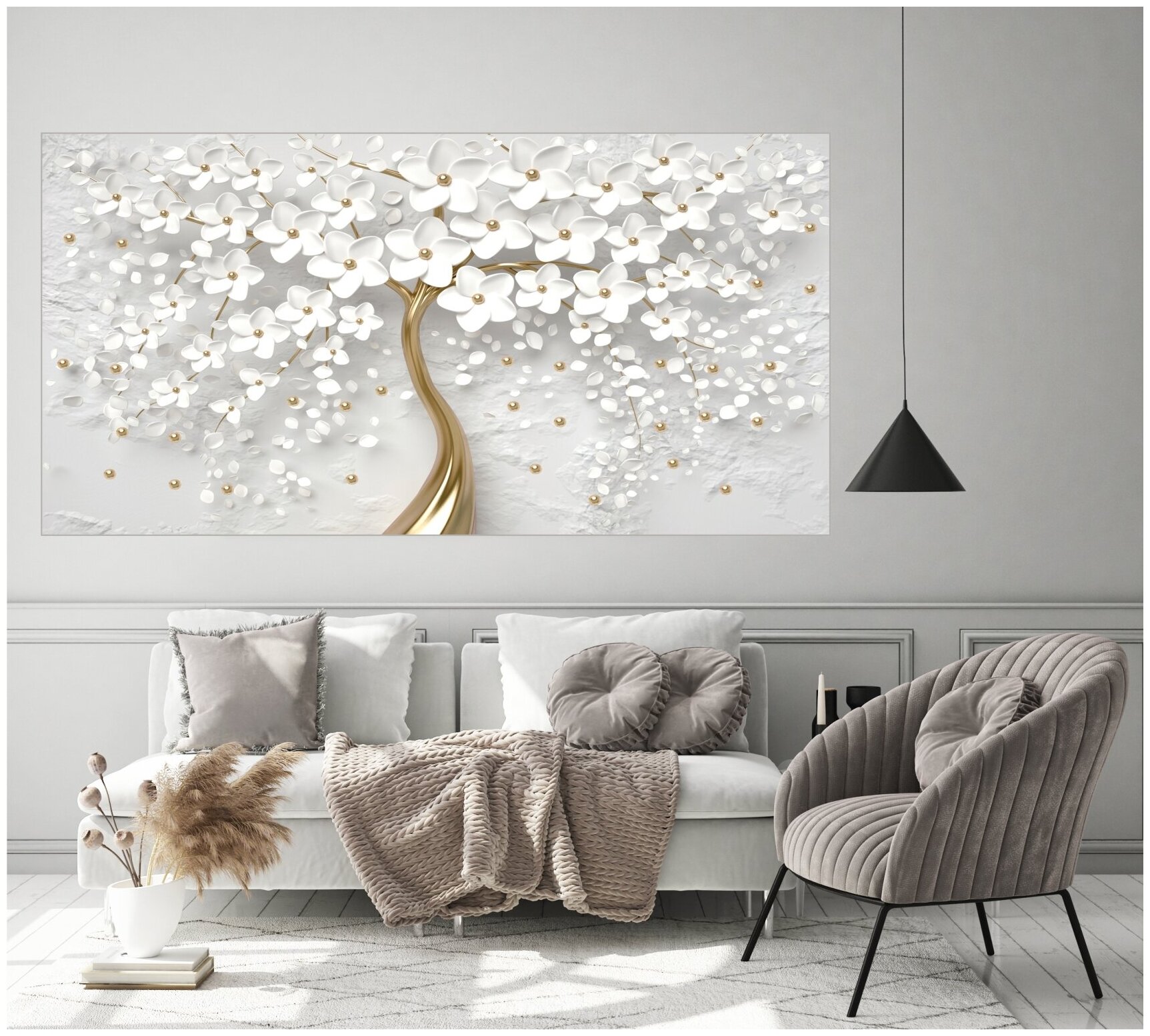 Фотообои "3d Дерево на сером фоне" 100х200 см. /Фотообои на стену /Флизелиновые фотообои /Фотообои для кухни, спальни, гостиной