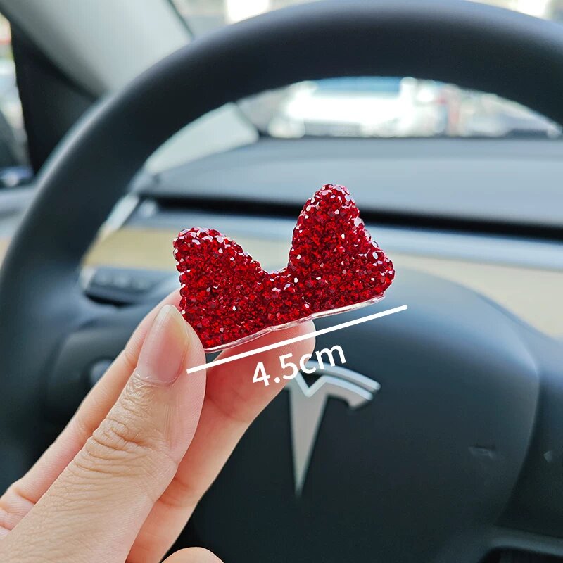 Декор для салона Tesla - Бант с алмазами в розовом золоте для центральной консоли, премиум автомобильный аксессуар