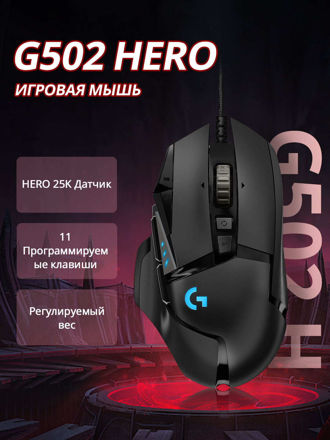Проводная механическая оптическая мышь Logitech G502 Hero для ноутбука игровая мышь черный