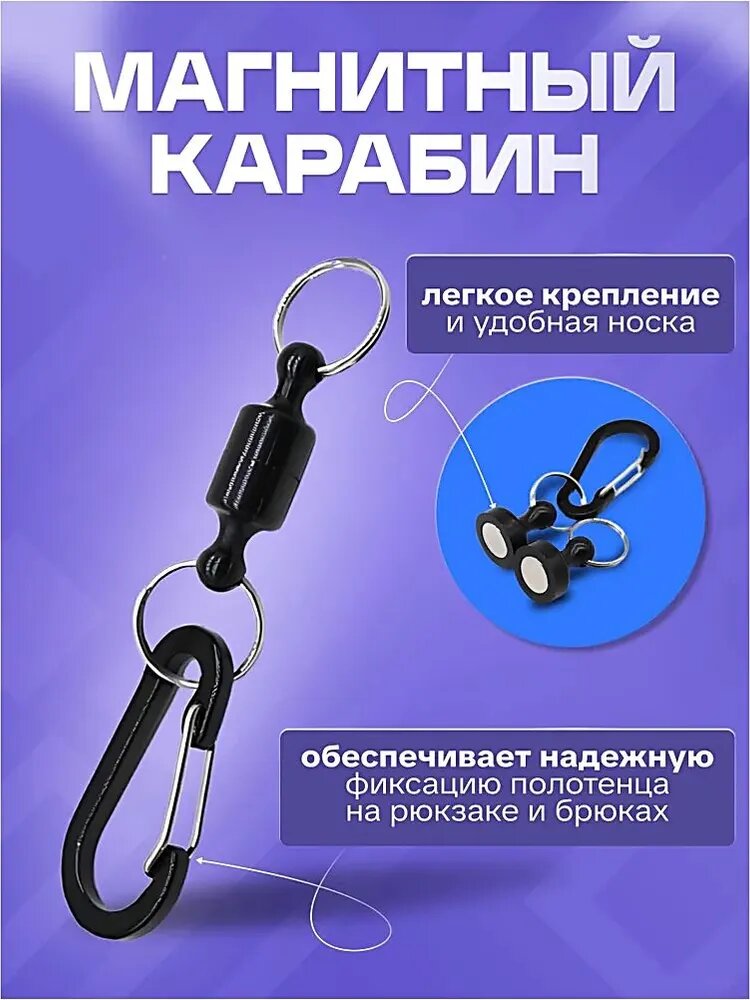 Полотенце для рыбалки из микрофибры с магнитным карабином 30x40 см синее