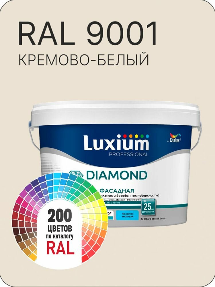 Краска для минеральных и деревянных фасадов Dulux Diamond кремово-белый Ral 9001 9 л.