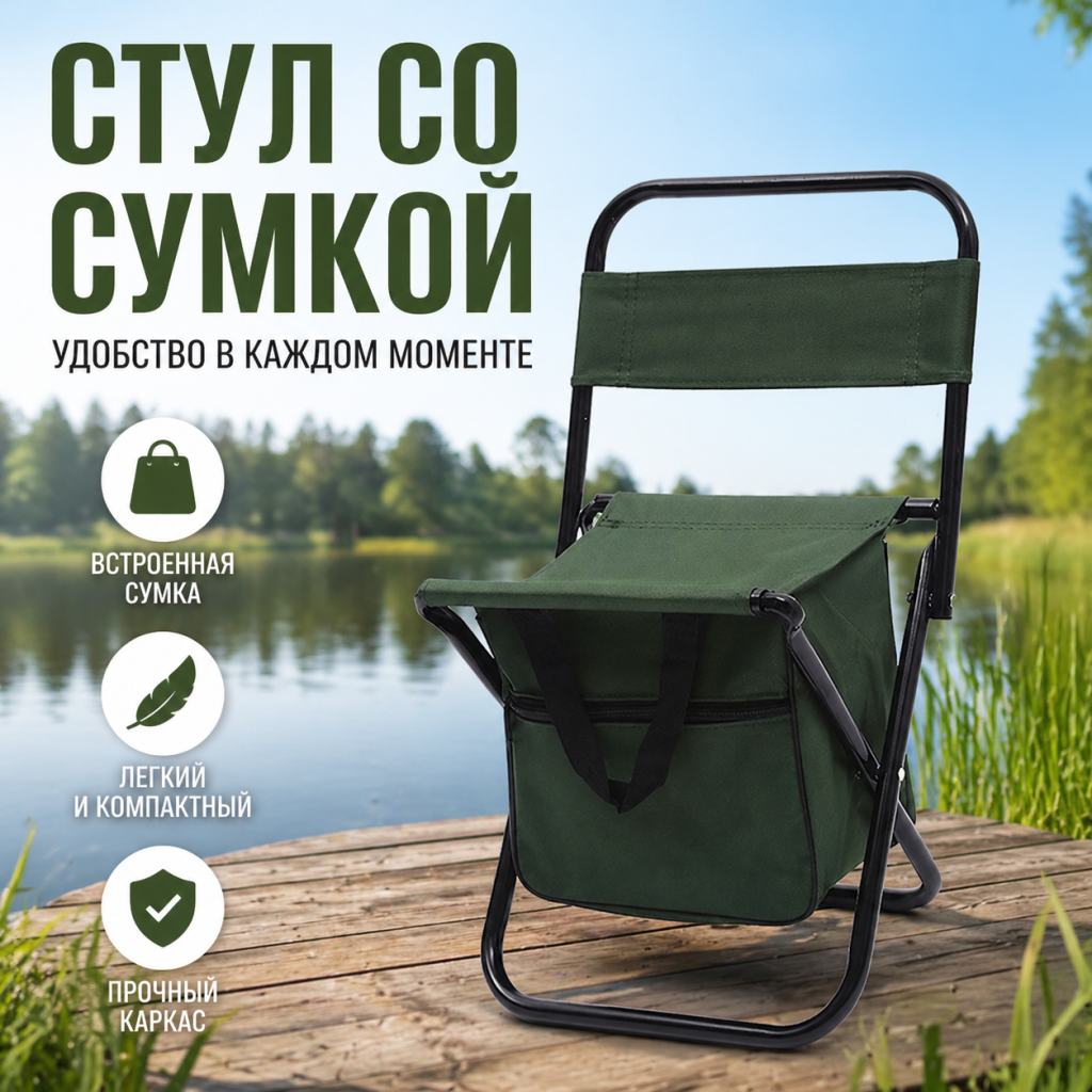 Наружное складное кресло с отдельным сумкой для хранения, портативное складное кресло, зеленый