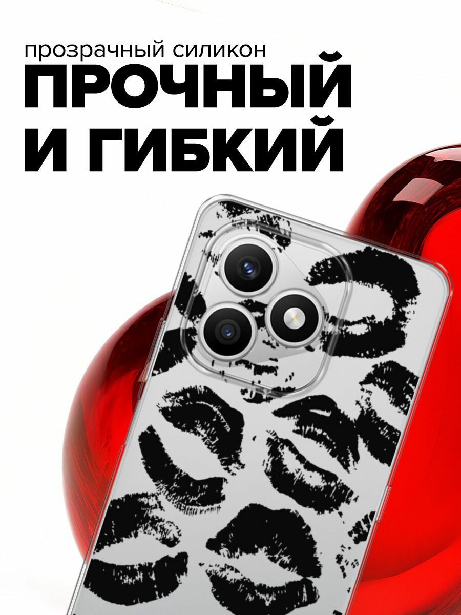 Чехол на Honor X8d / Хонор X8d с принтом Черные следы помады — фото 1