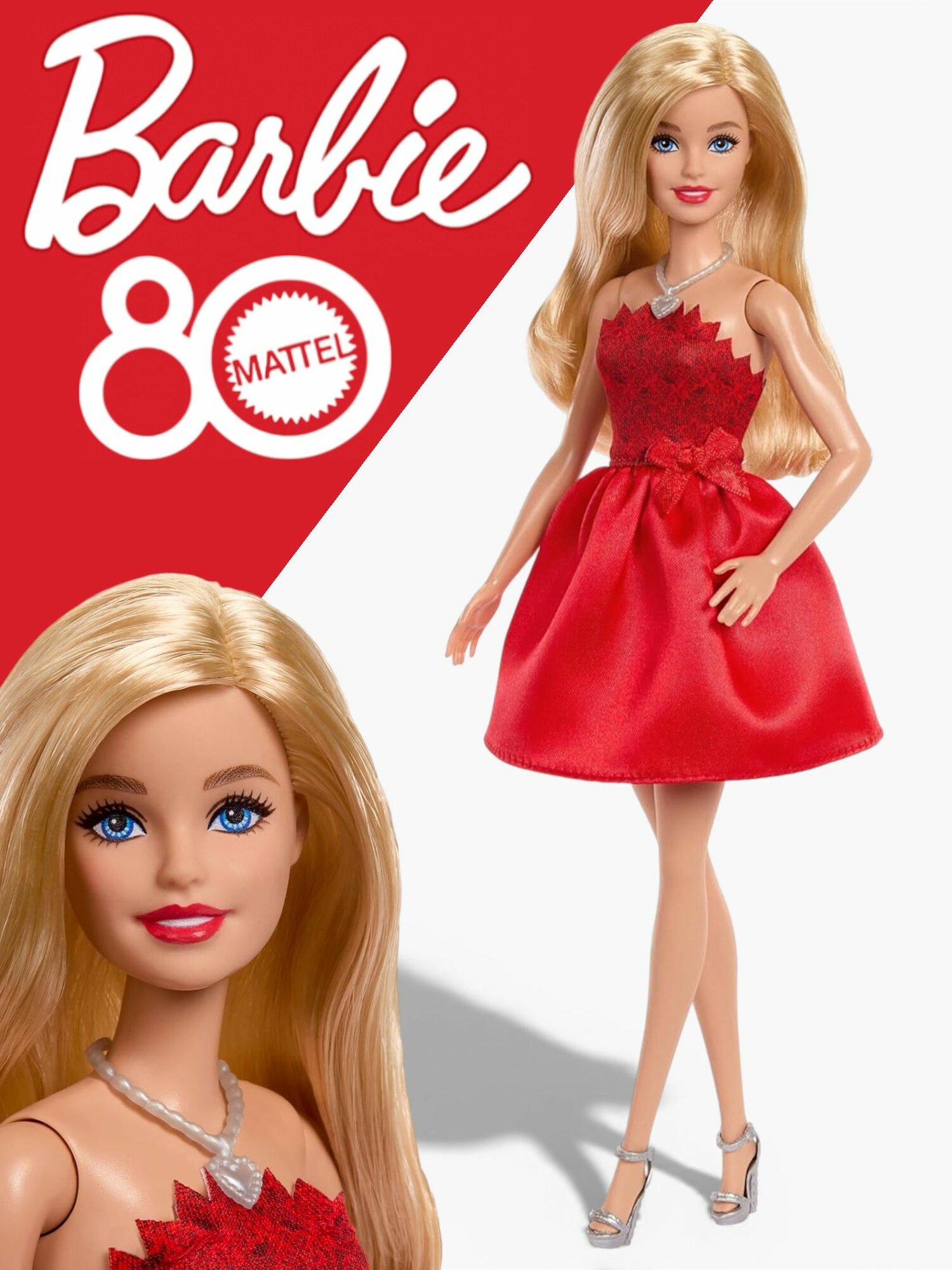 Кукла Barbie 80th Anniversary Блондинка в красном платье JGD25