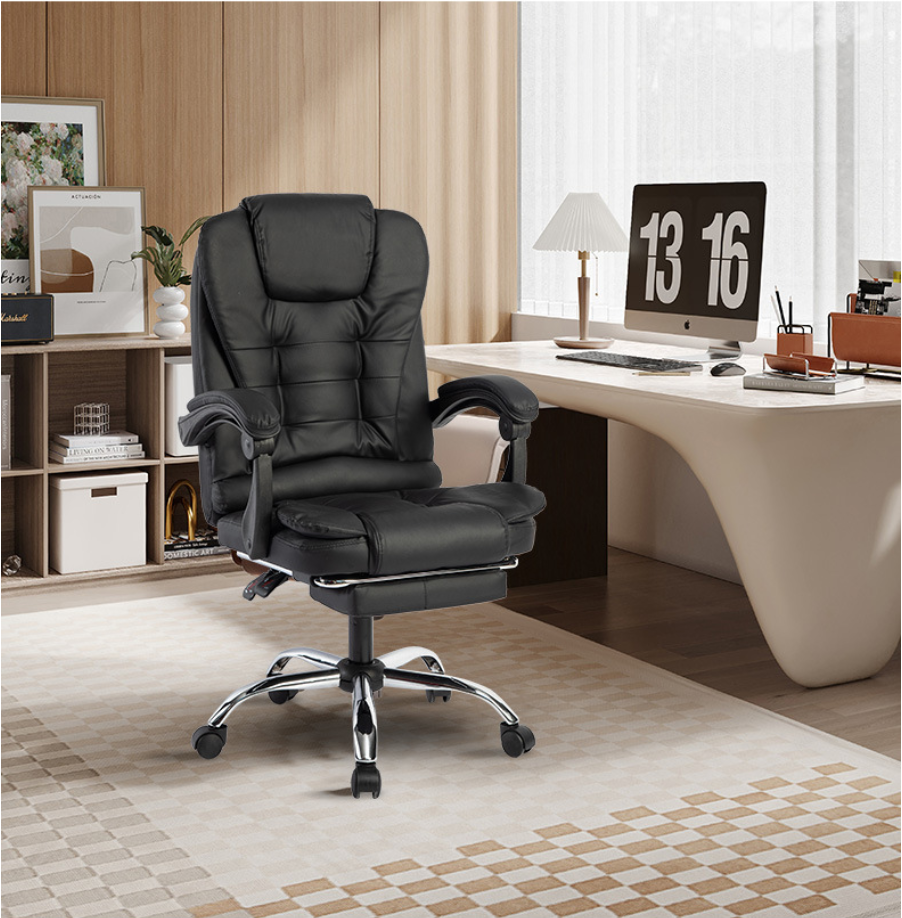 Офисное кресло / мягкая кожа PU с подставкой для ног / 60×60×128 см / черный