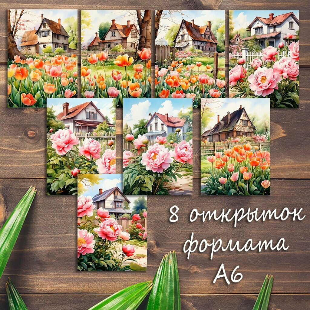 Большой набор открыток Сад, 8 штук