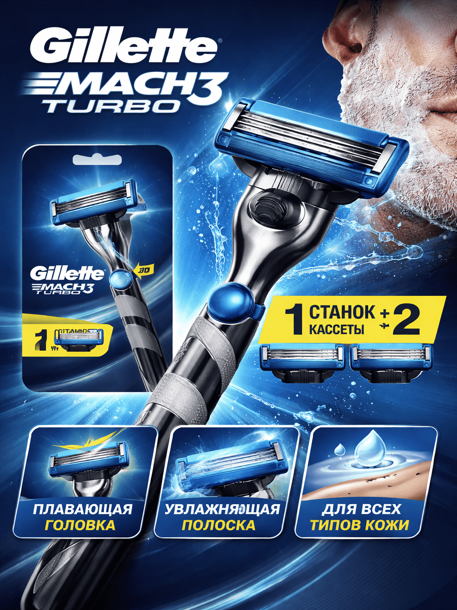 Бритва Gillette Fusion Mach3 Turbo станок + 2 кассеты
