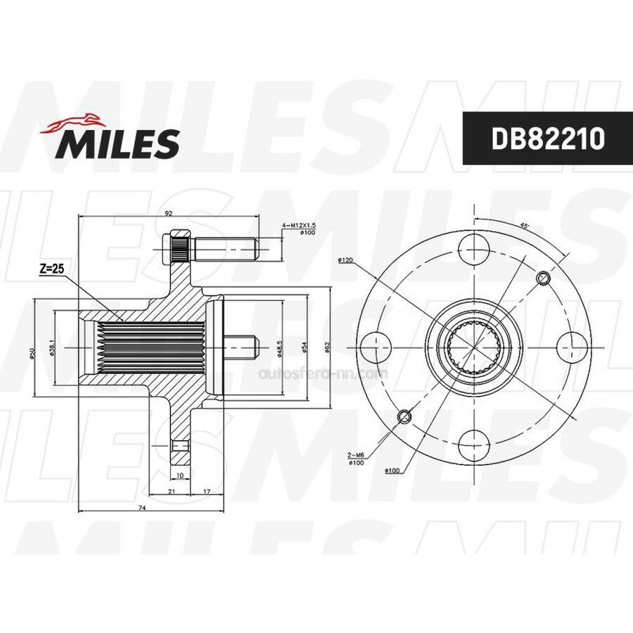MILES DB82210 Ступица колеса JAC J3 TURIN 08-17/ ТагАЗ C10 11-14 пер.