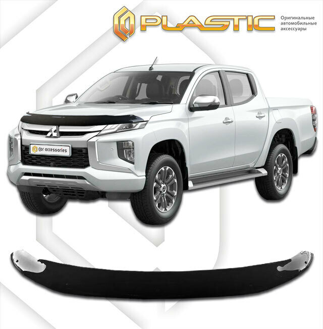 Дефлектор капота Mitsubishi L200 2019-н. в. Черный глянцевый СА Пластик