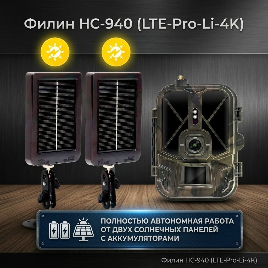 4G фотоловушка Филин HC-940 LTE и ДВЕ солнечные панели SP-06