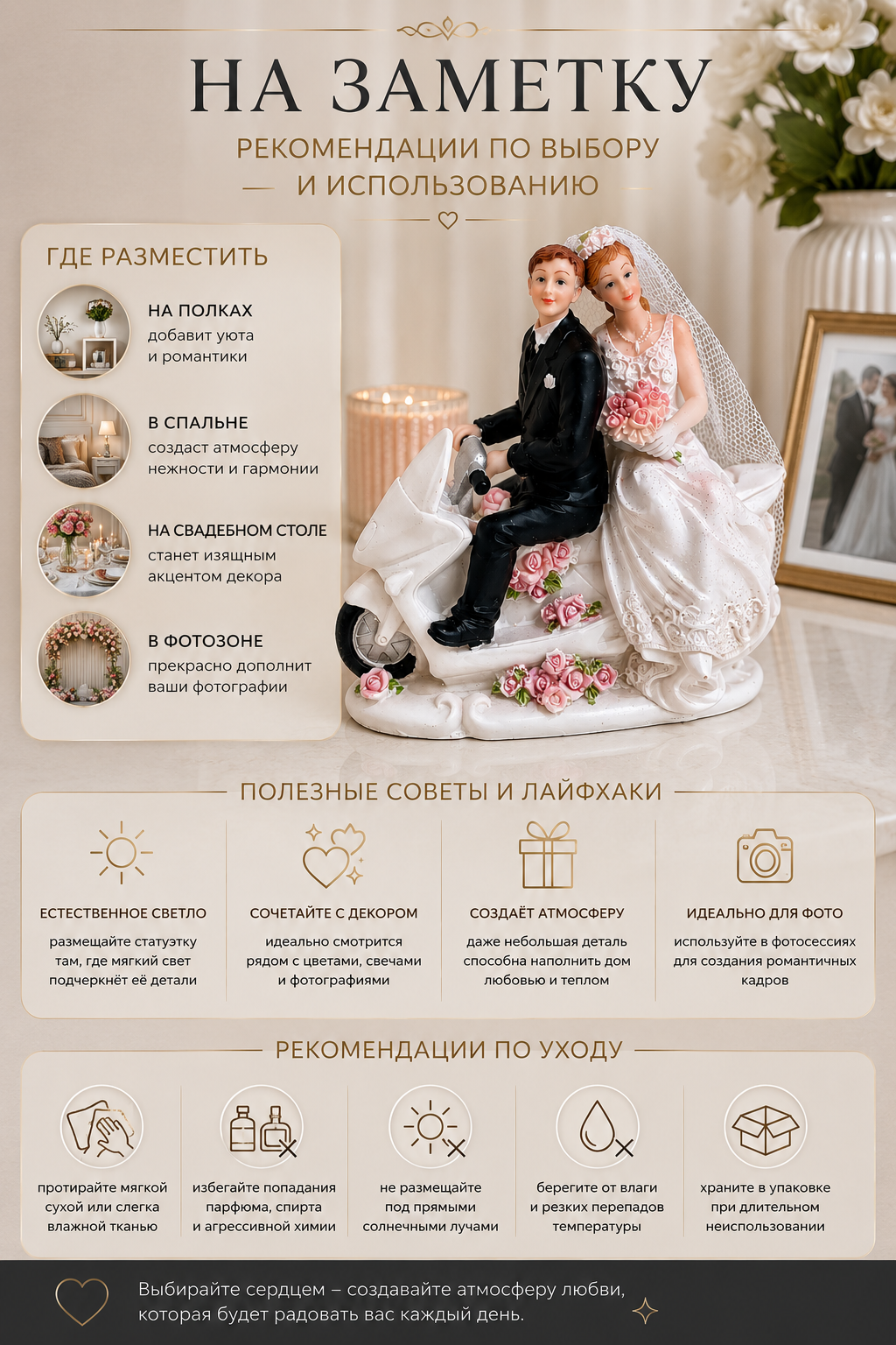 Статуэтка Свадьба полимер белый черный Casaentera 11х3х11 см CE08-046010
