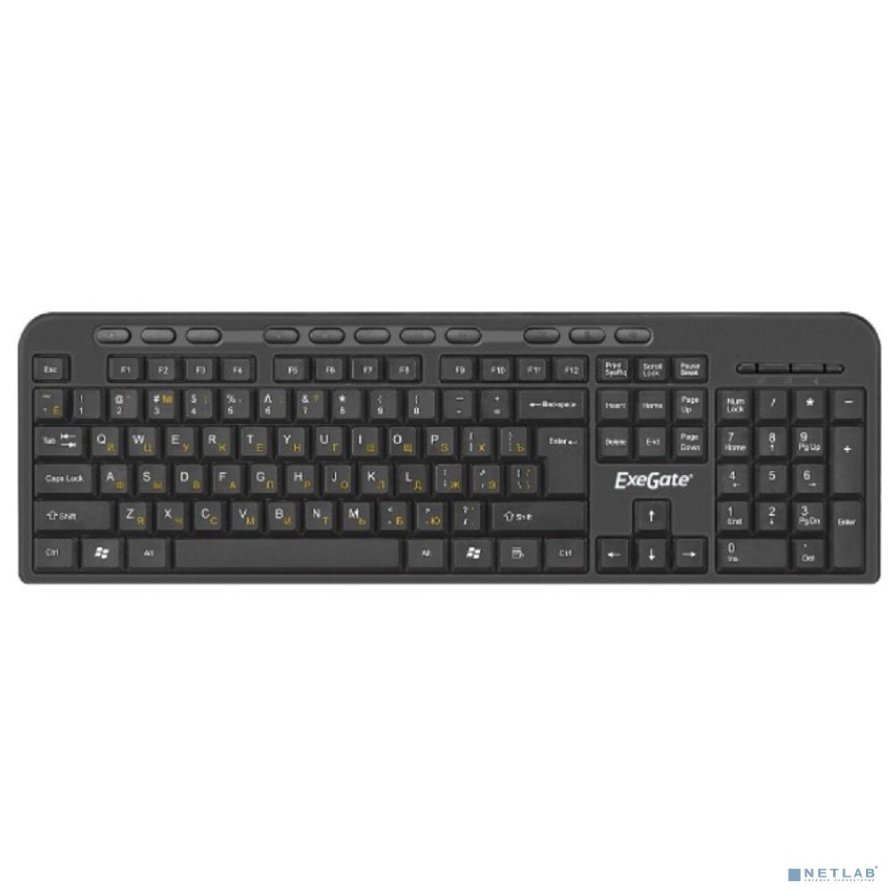 Exegate EX286177RUS Клавиатура ExeGate Multimedia Professional Standard LY-500M (USB, полноразмерная, 115кл, Enter большой, мультимедиа, длина кабеля 1,5м, черная, Color box)