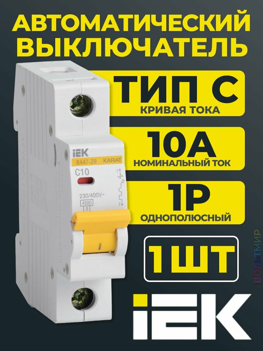Автоматический выключатель ВА47-29 1Р 10А 4,5кА С IEK, 1 шт.