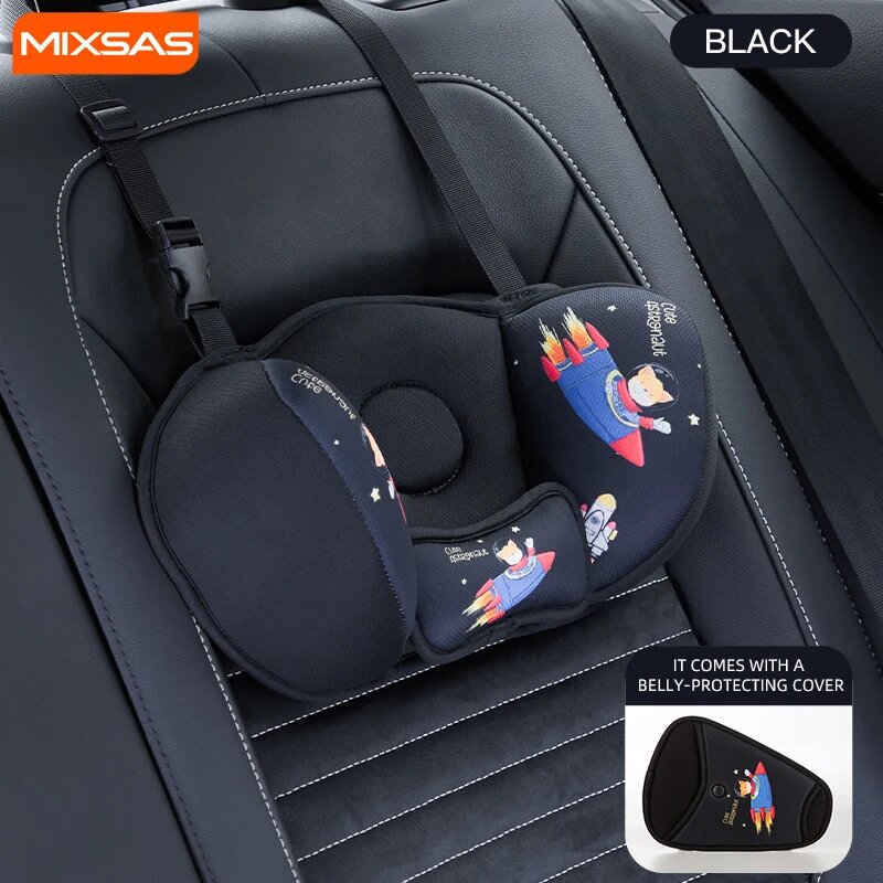 Подушка для головы в авто MIXSAS, черная, детская, с мультяшным принтом