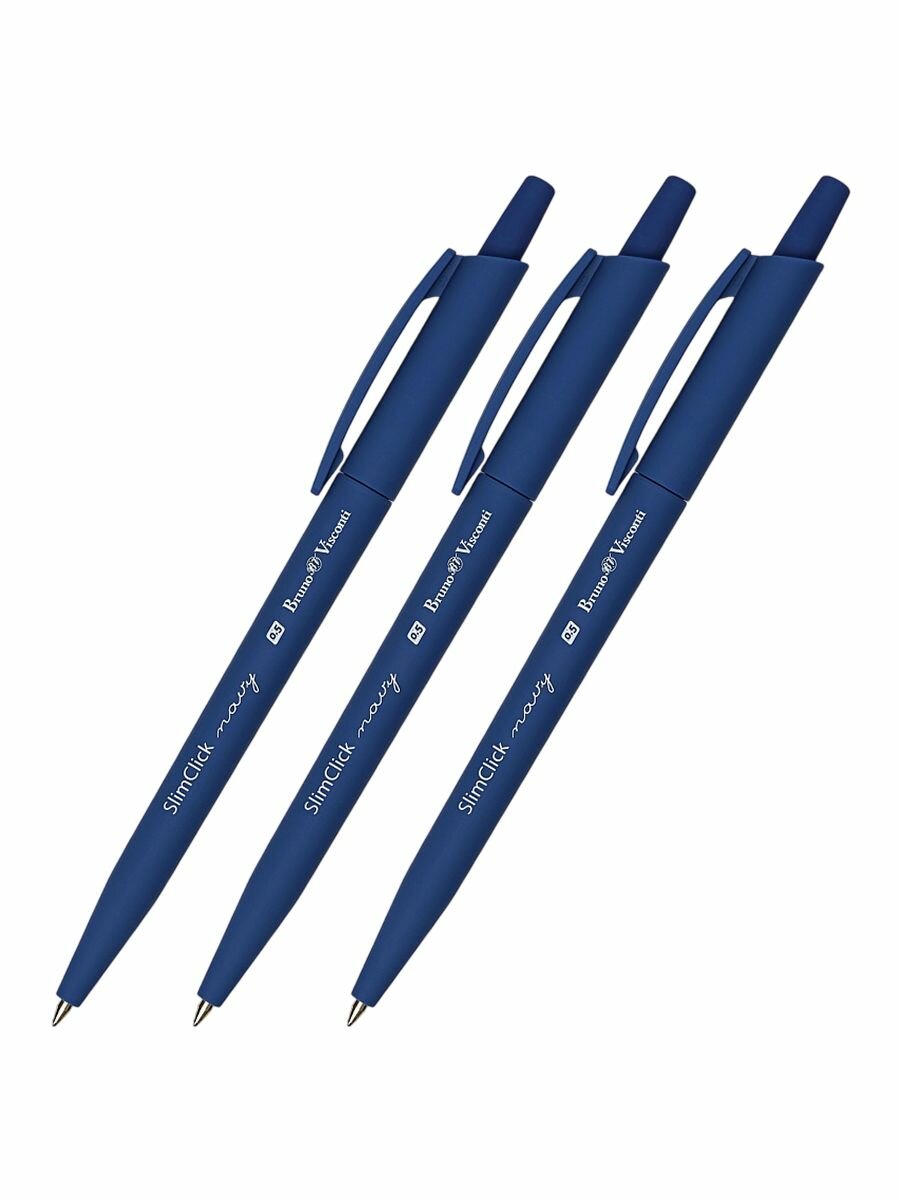 Ручка шариковая автоматическая Bruno Visconti SlimClick.Navy набор 3 штуки