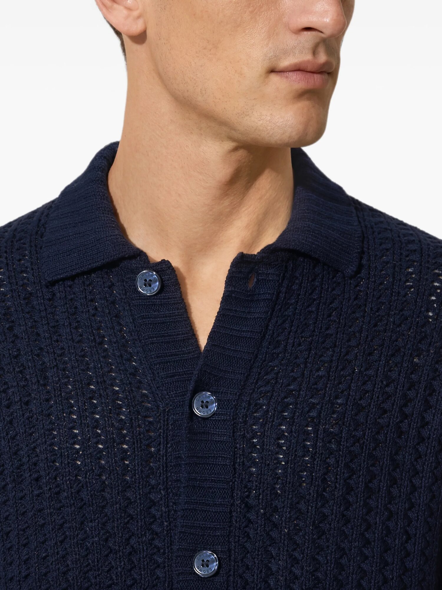 Рубашка Orlebar Brown Thomas textured-knit shirt, размер XL, Синий принт — фото 1
