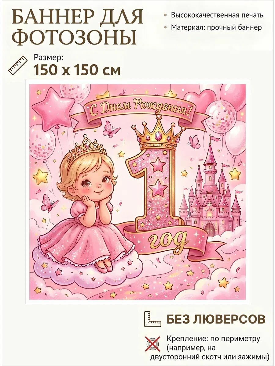 Баннер с днем рождения 150*150 см без люверс