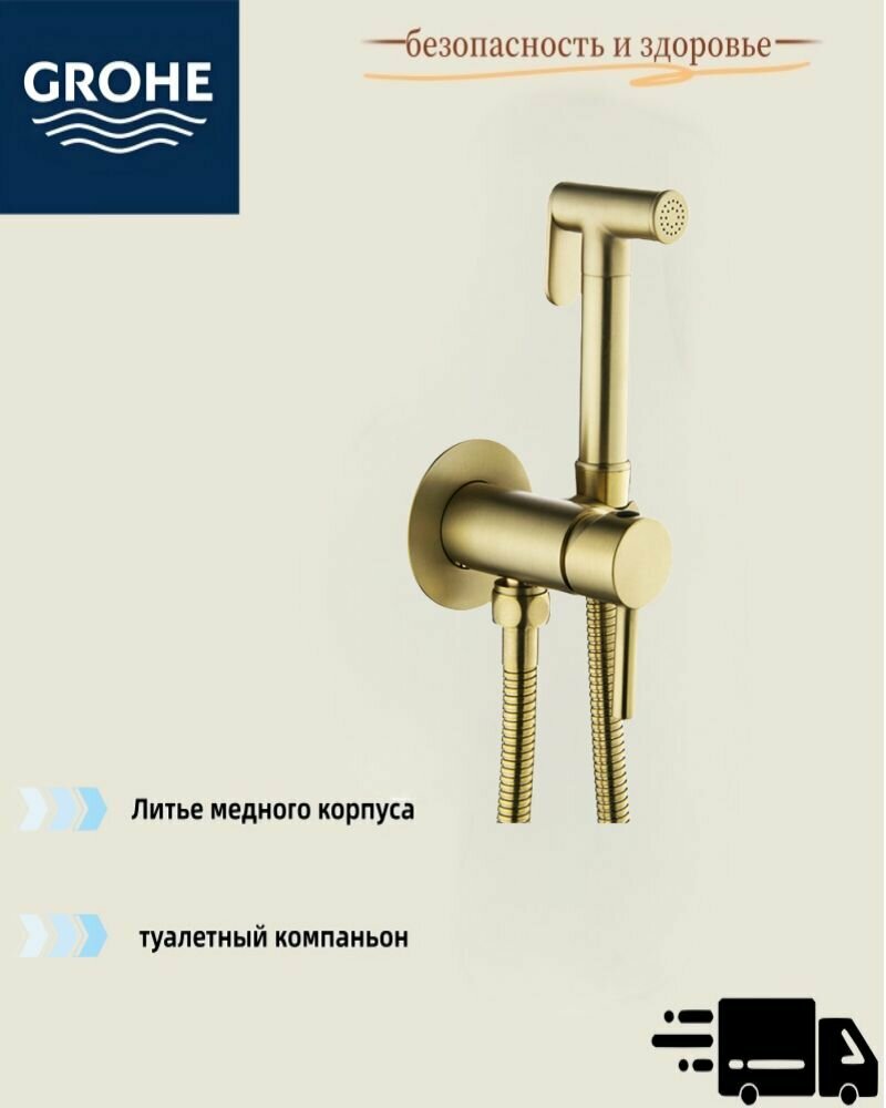 Пистолет для биде GROHE, медный, настенный, скрытый, латунь, антимикробное покрытие