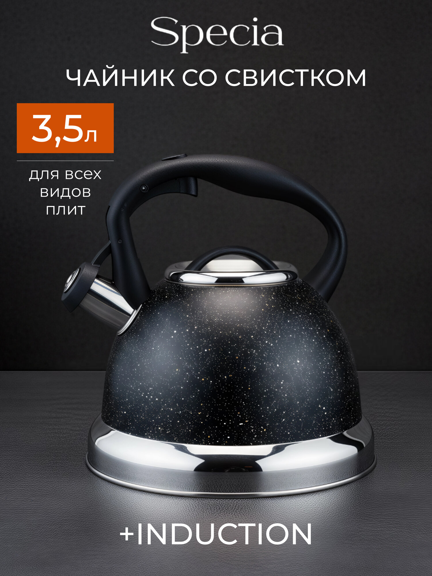 Чайник для плиты 3,5 л, Specia, со свистком, нержавеющая сталь, для всех типов плит