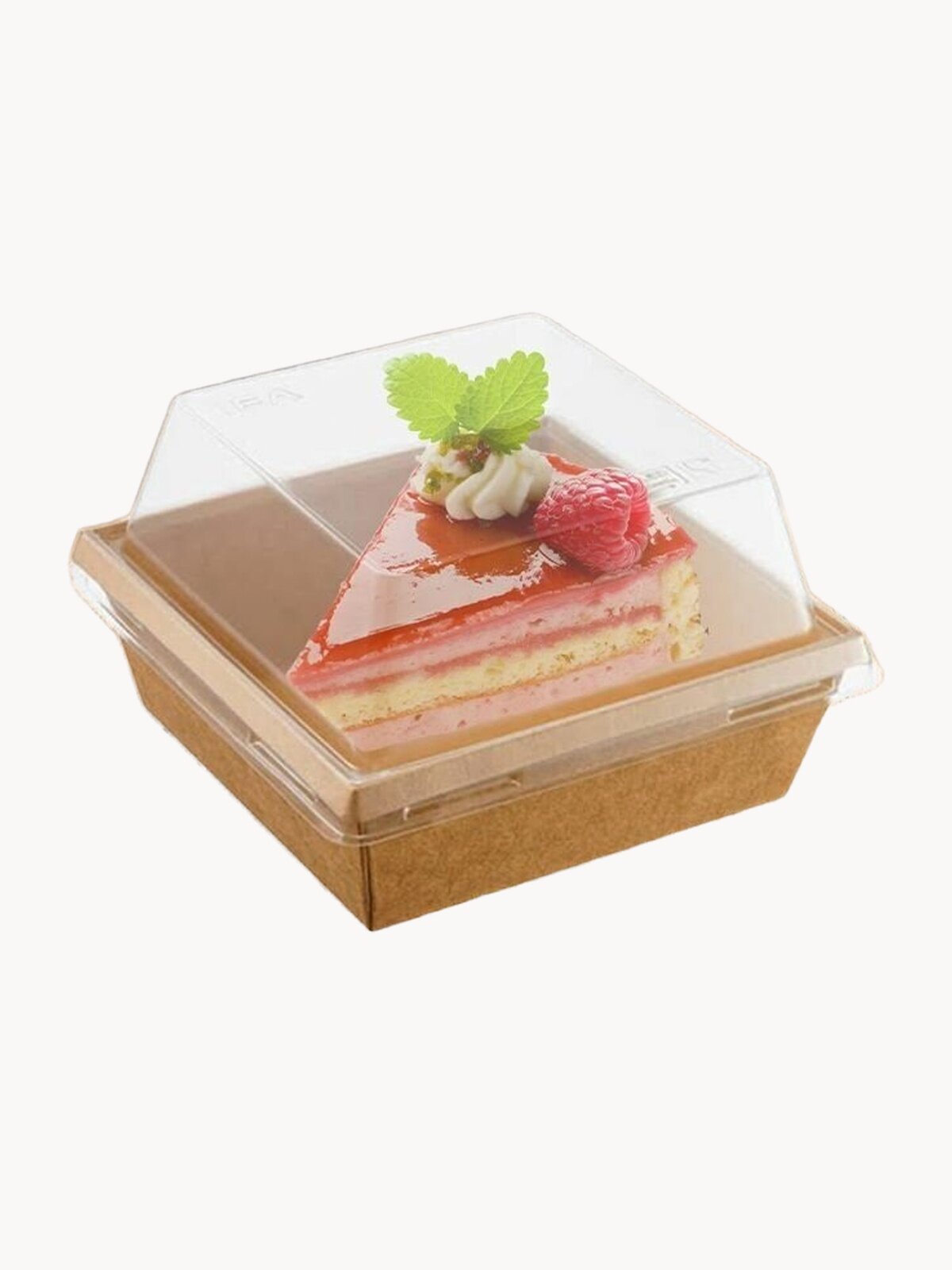 Коробка для торта 10шт, биоразлагаемые, прозрачные крышки, бежевые