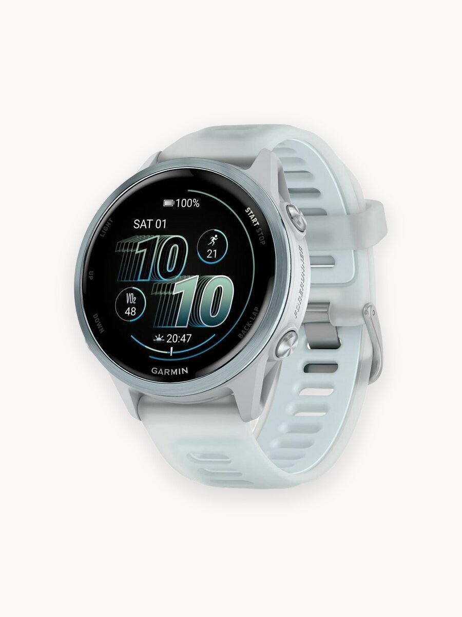 Умные часы Garmin Forerunner 570 - 42мм, светло-серый, алюминиевый безель, облачно-голубой ремешок