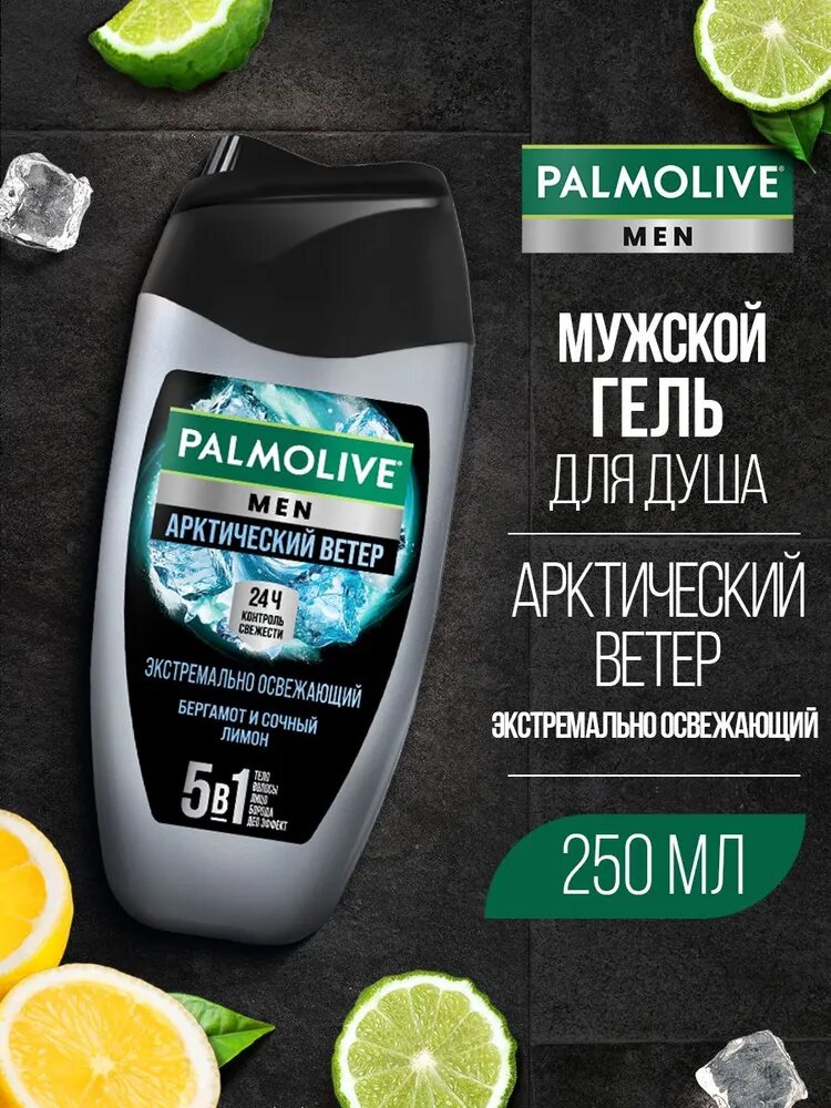 Парфюмированный гель для душа Palmolive Мужской /Men Арктический Ветер Экстремально Освежающий 5 в 1, 250 мл