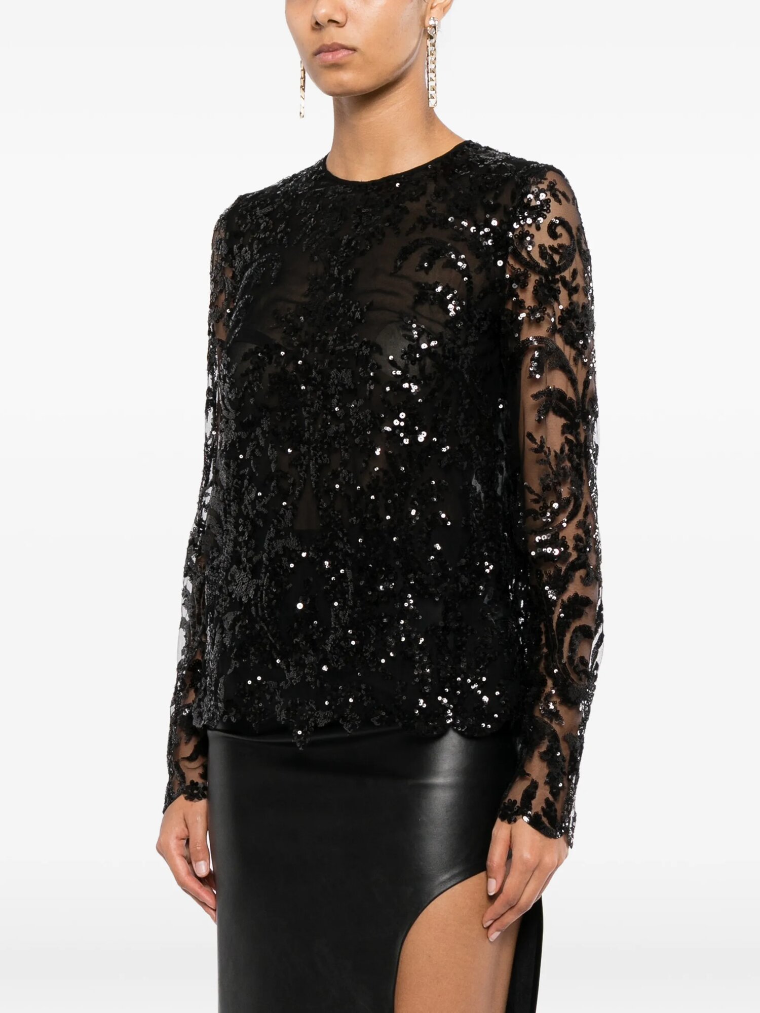 Топ Naeem Khan Sequin-embellished top, размер 44, черный — фото 1