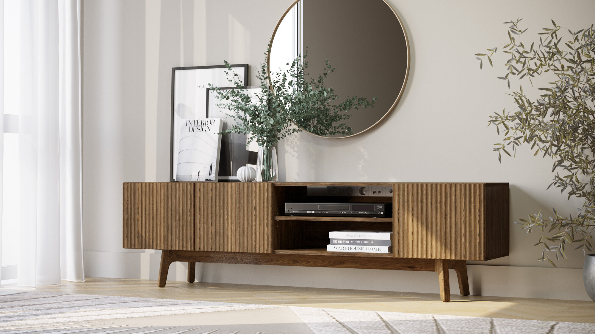 Тумба под ТВ Калифорния Мебель "Бредли Лонг", 180x37x50 см, ЛДСП орех тёмный