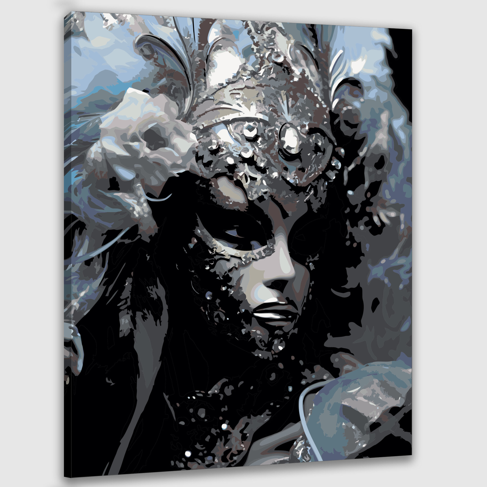 Картина по номерам 40x50 см, бал-маскарад, костюмы, маски, детали, дизайн, украшение, кружево, блестки, перья, красота