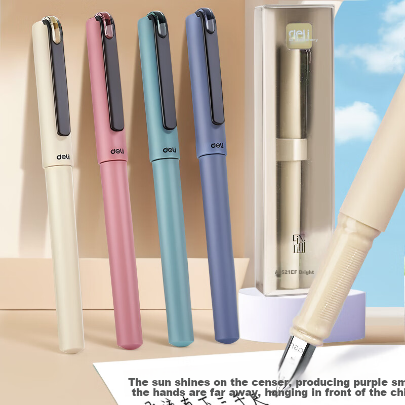 Deli Elegant Posture Calligraphy Fountain Pen for Primary and Secondary School Students Writing Signature Ink Pen EF Fine Nib (Dark Blue) (1 Pen/Box) A952 EF Nib (Approx. 0.38mm)