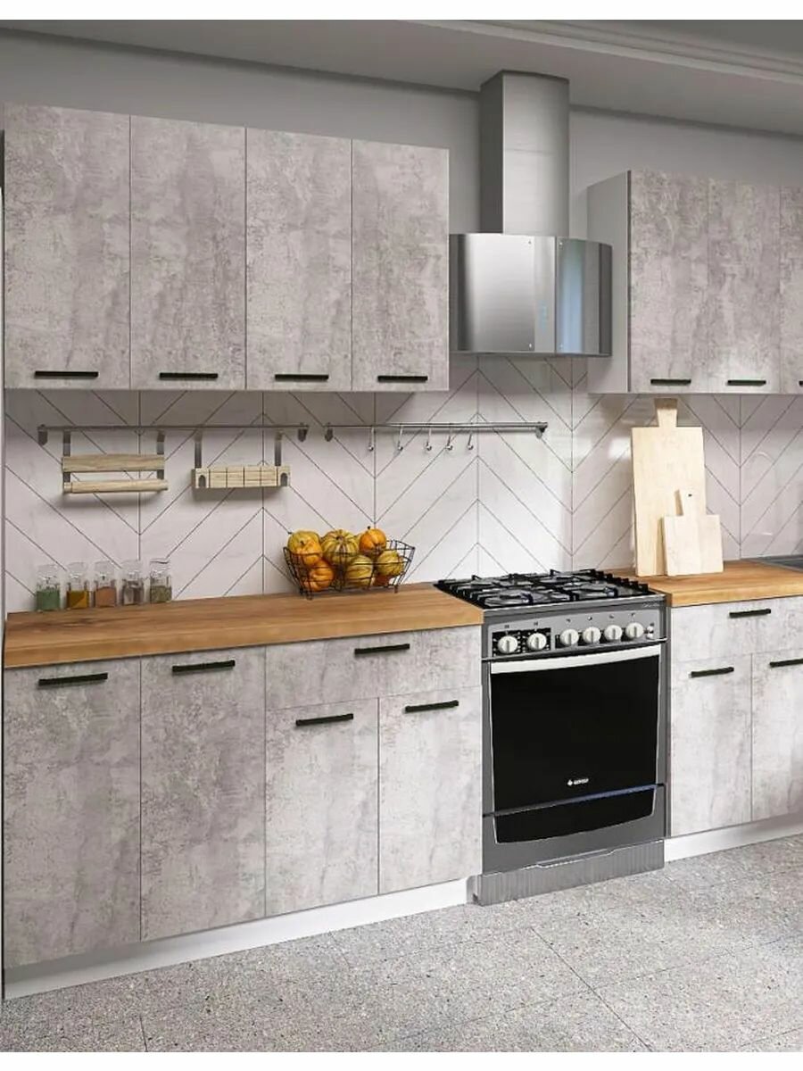 Кухонный гарнитур Урбан 2.4 м, мебель для дома и кухни, Белый / Цемент светлый