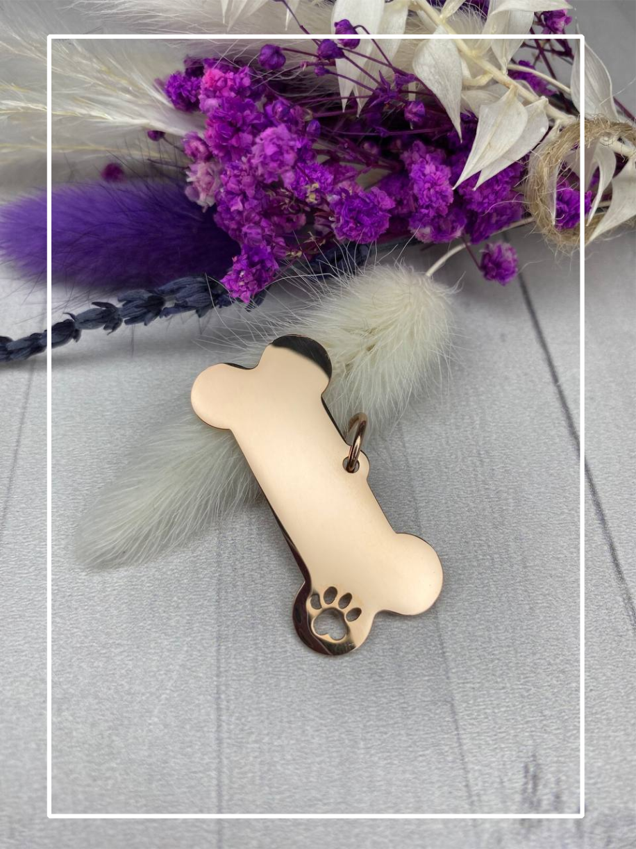 Адресник-косточка для собак с индивидуальной гравировкой, хромированный, золото розовое