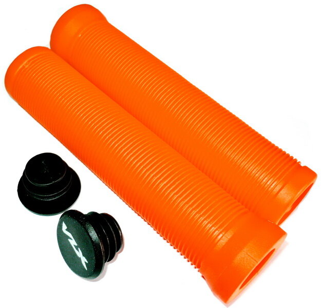 Грипсы без фланца, 145мм, с заглушками, мягкие, аналог Longneck Soft. VLX лого, VLX-G, Цвет оранжевый