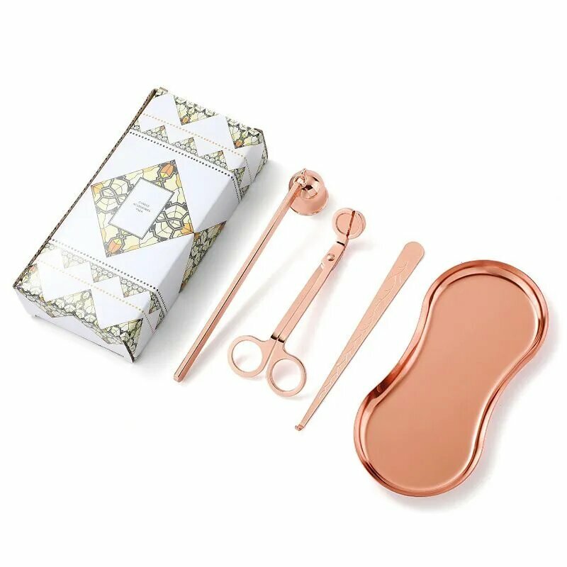 Набор для свечей: ножницы (триммер) для подрезки фитиля и пламегаситель (колокольчик) для свечей, подставка и крючок