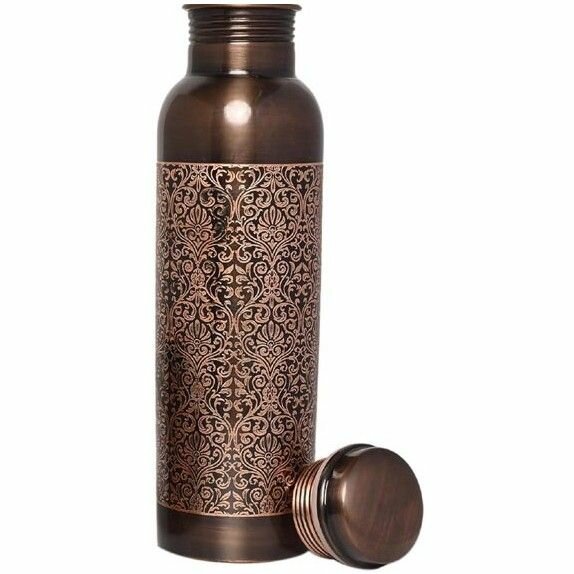 Медная бутылка с винтовой пробкой для настаивания медной воды Винтаж с резным узором 1100 мл
