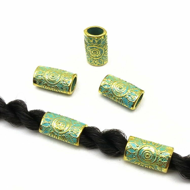 Кольцо для бороды и волос плоское, цвет голубое золото, 5,0 мм, 5 шт