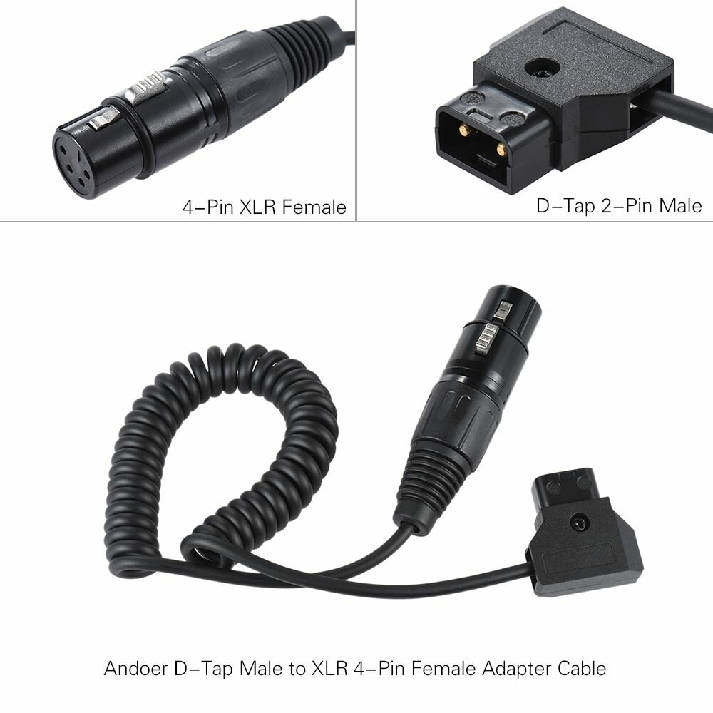 Andoer D-Tap Male to XLR 4-Pin Female адаптер Кабель питания Шнур для V-образного крепления аккумуляторной пластины Видеокамера Монитор