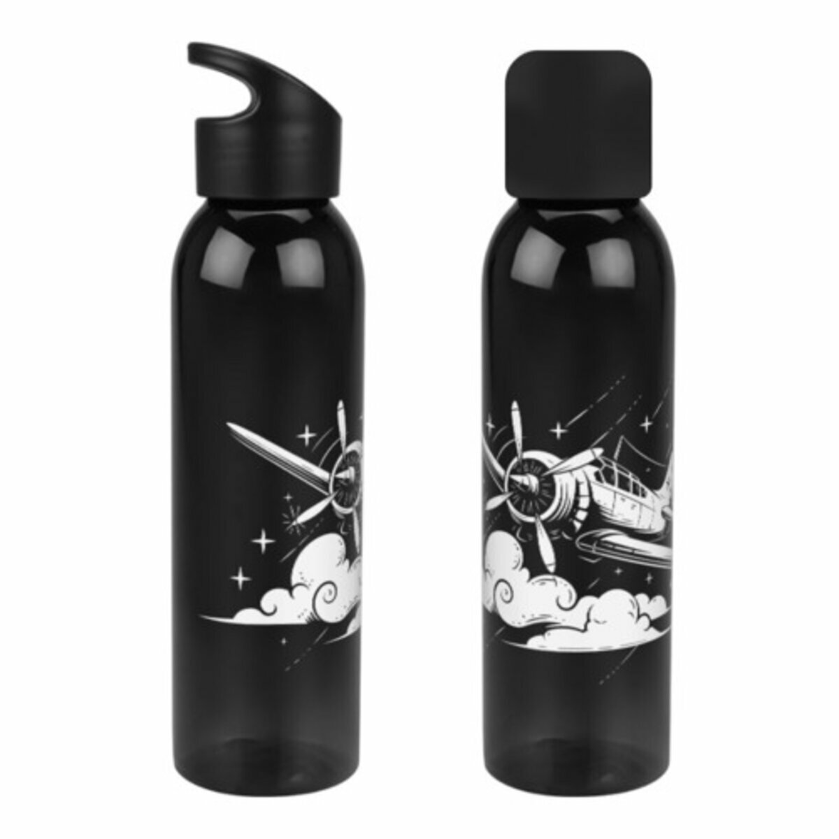 Бутылка для воды «Самолет и облака. Полет, для летчика. Ретро» (черный)