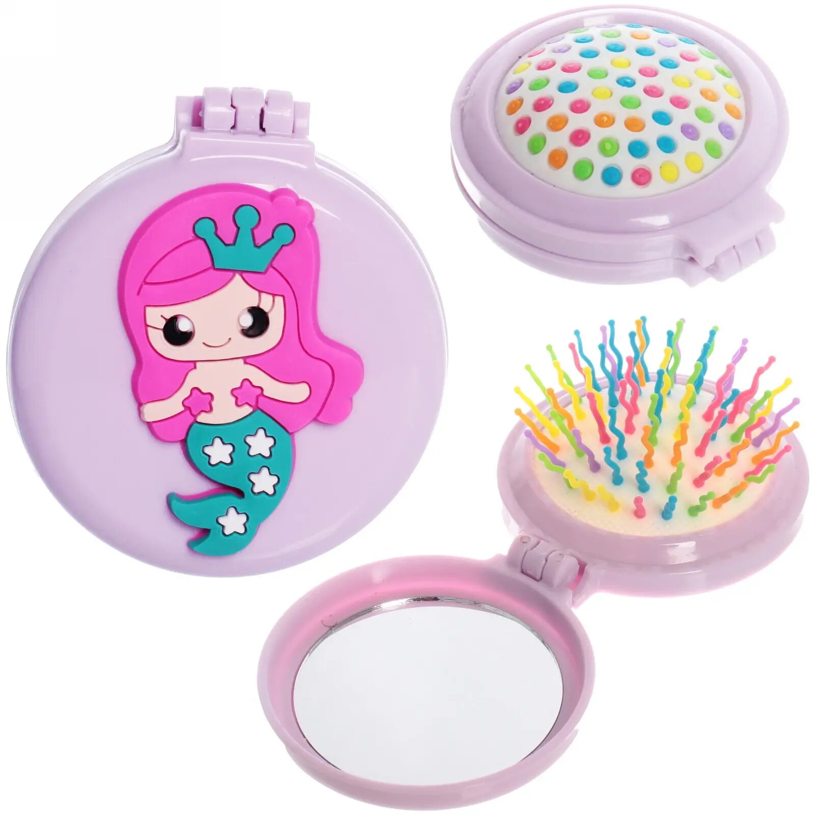 Расческа массажная детская складная «Barbariska» с зеркалом, разноцветная, 1 шт, d-7см