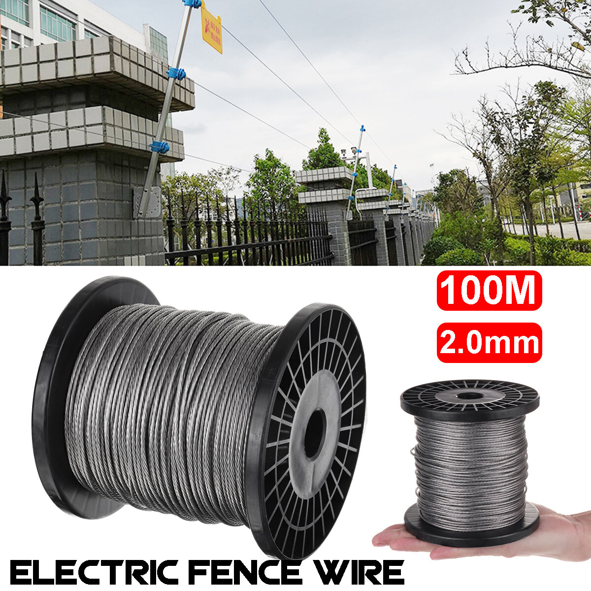 2,0 мм 100 м провод для электрического забора, много 1,8 жил, алюминиево-магниевый сплав, провод для электронного забора, высоковольтная импульсная электрическая линия -