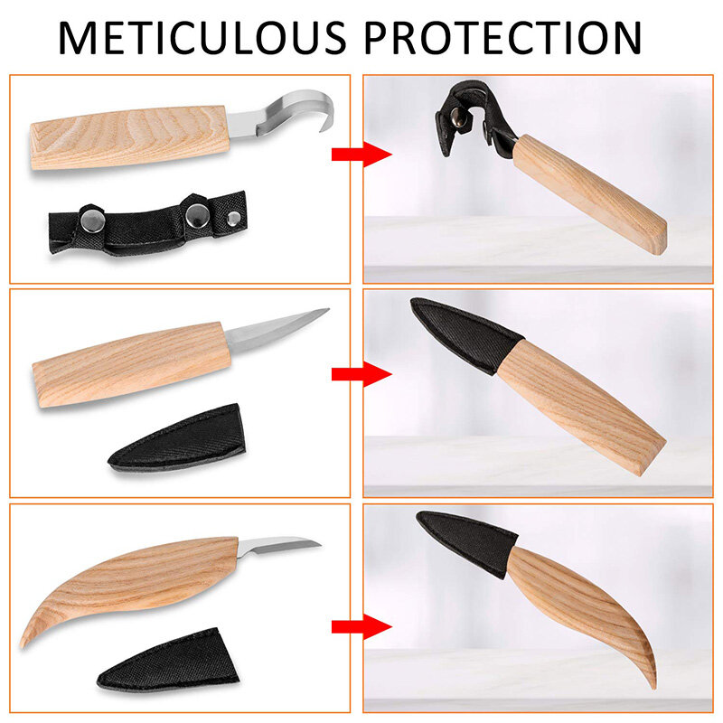 Набор инструментов для резьбы по дереву SRIWEN 2020, набор из 3 ножей для резьбы по дереву с кожаным ремнем, полировальной пастой, шлифовальными инструментами из камня, набор для резьбы по дереву
