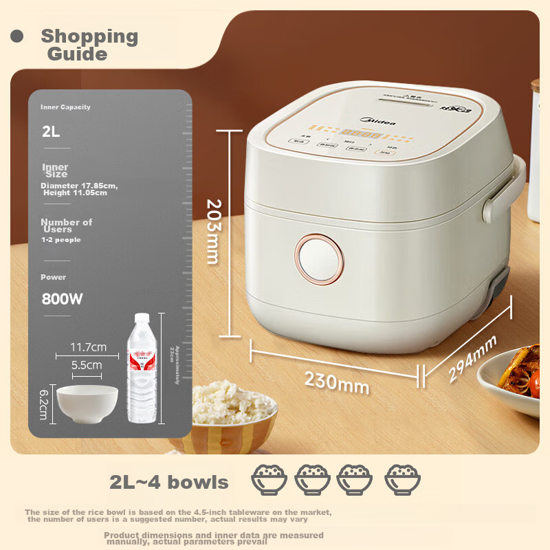 Midea Rice Cooker for Home Use, 1-2 People, Smart IH 3D Heating, High Power, Mini Multifunctional, Programmable, for Cooking Rice And Porridge, 2L, Xuan Steel Pot, National Subsidy, CFB2060H