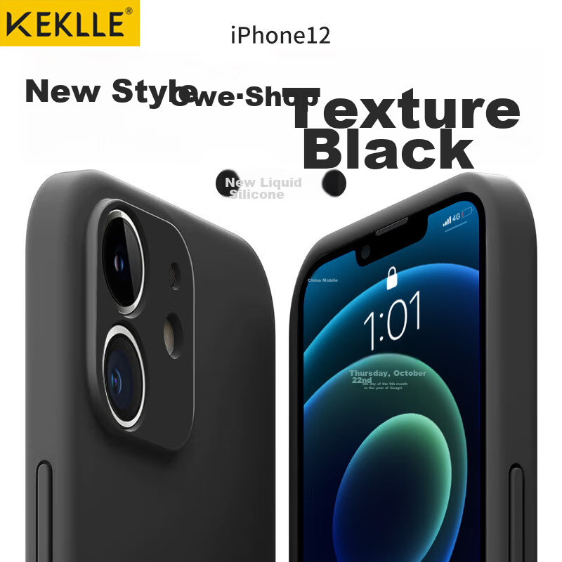 KEKLLE IPhone 12 Case, IPhone 12 Protective Case, Cube Straight Edge Full Coverage Lens Liquid Silicone Shockproof Ultra-Thin Skin-Like Soft Case for Men And Women, Elegant Black