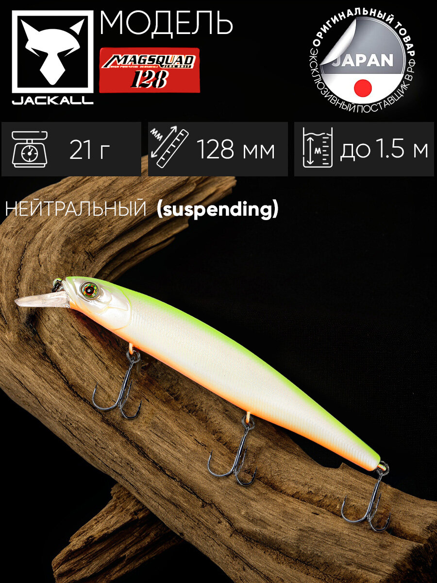 Воблер минноу на щуку/на головля/на судака/на окуня/на форель JACKALL Mag Squad 128 SP цв. chart back pearl