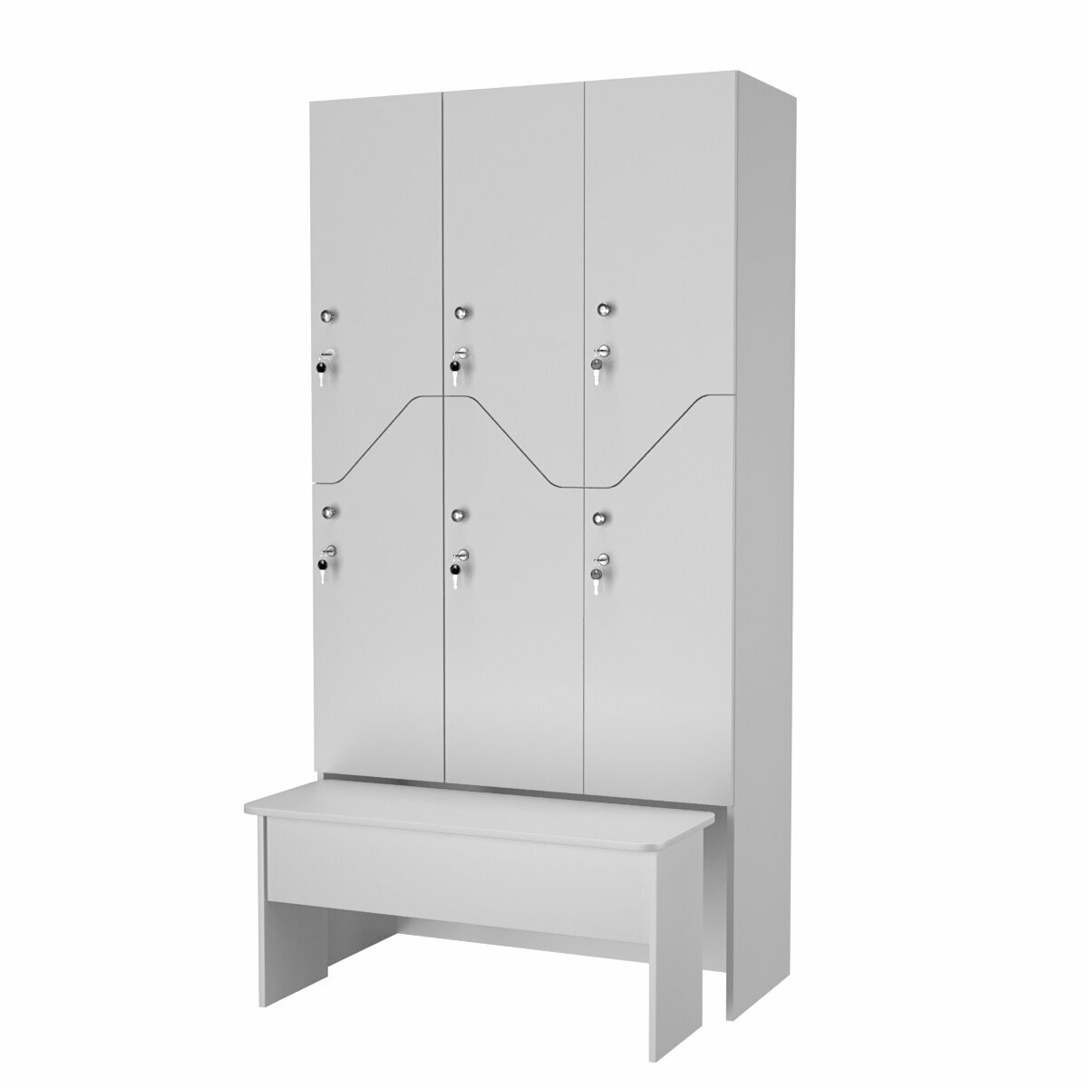 Шкаф для раздевалок сзадвижной скамейкой комбо-элегия №3-2Б, Серый