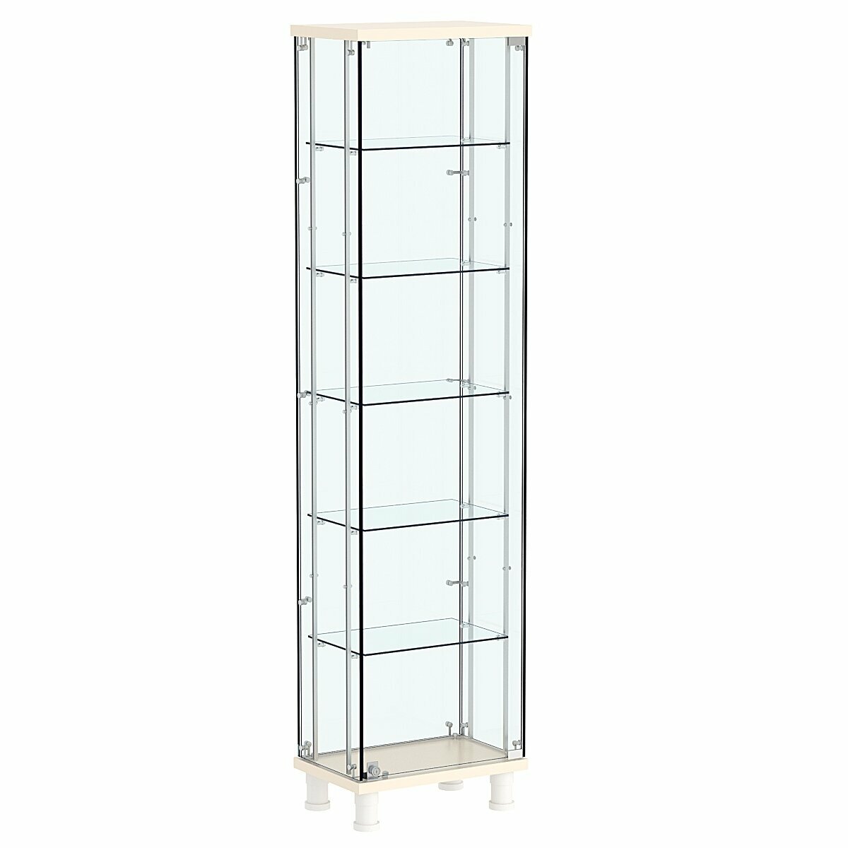 Витрина рондо с регулировочными полками №1-3-РЕГ на ножках (задняя стенка стекло), Крем Вайс